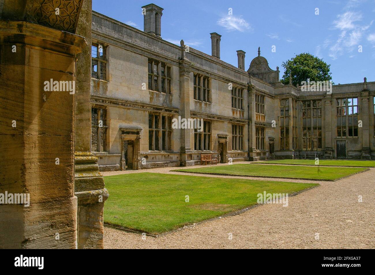 Semi-ruined 16th century Kirby Hall, a leading example of an ...