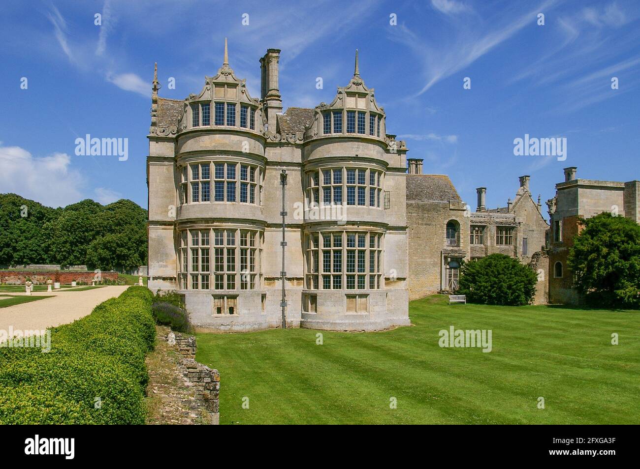 Semi-ruined 16th century Kirby Hall, a leading example of an ...