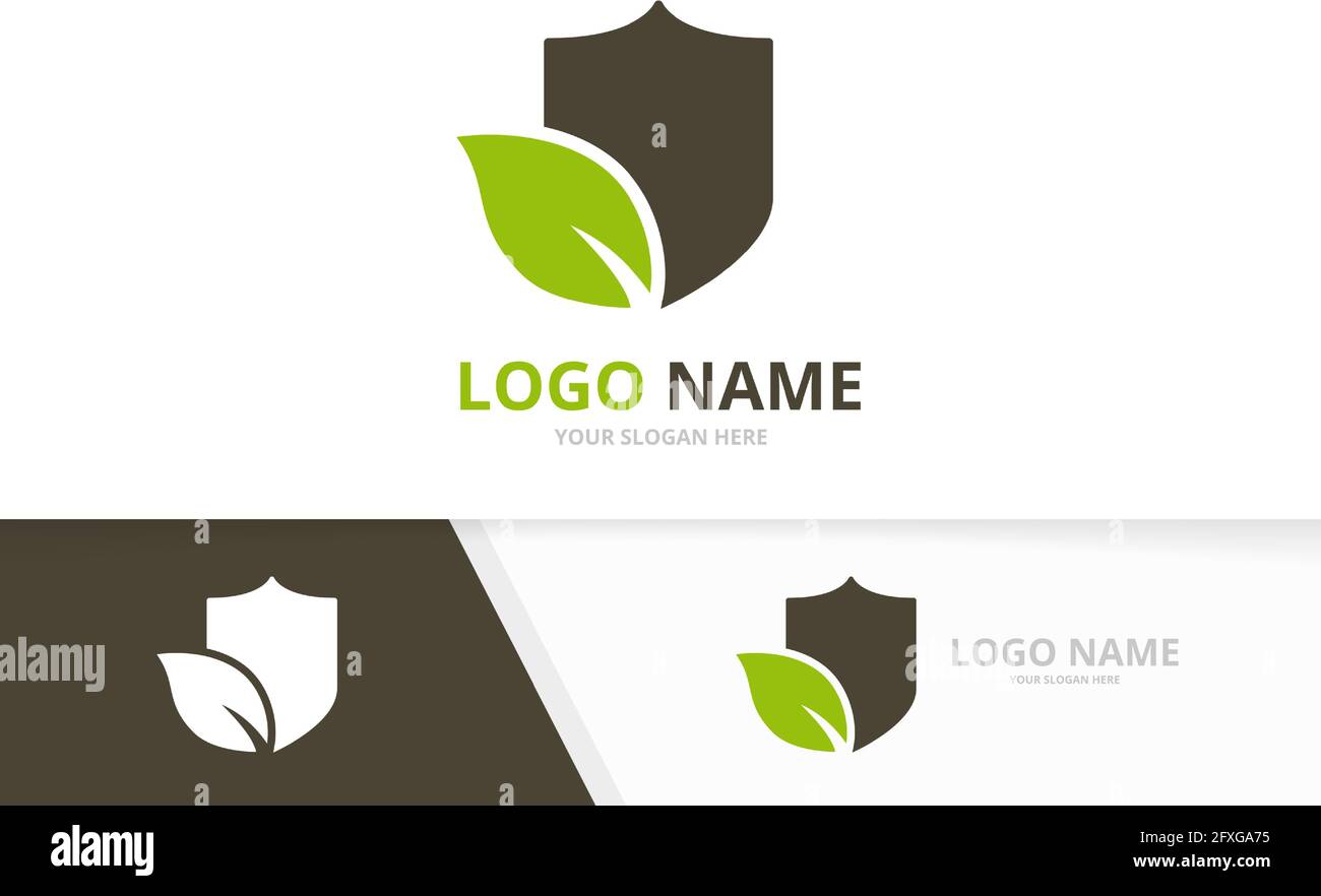 Organic shield logo combination. Security and leaf logotype design ...