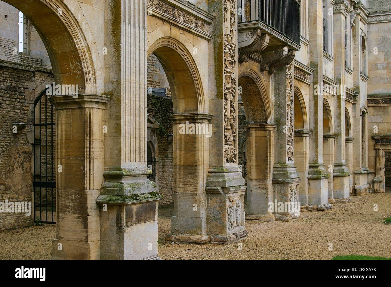 Semi-ruined 16th century Kirby Hall, a leading example of an ...
