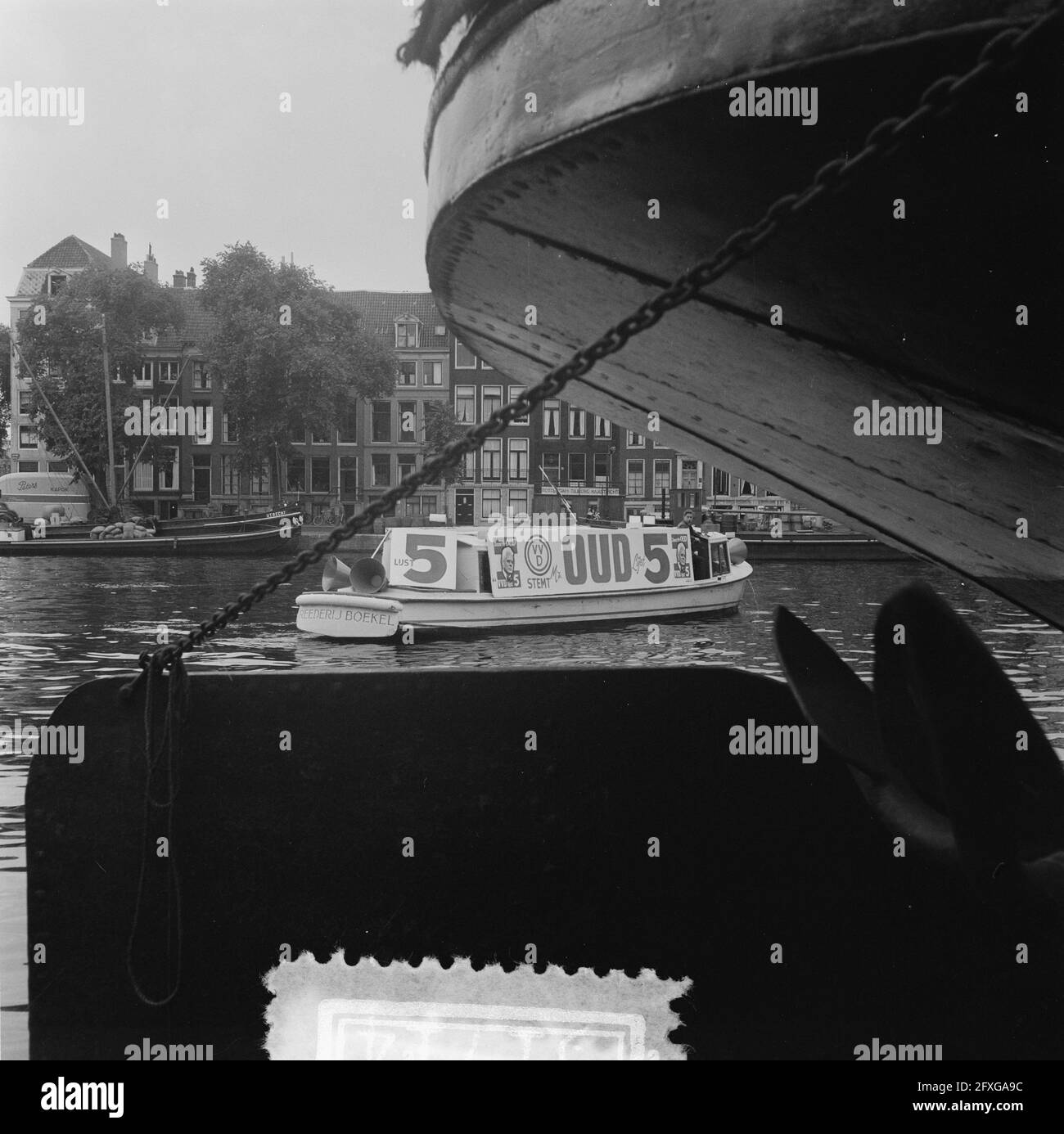 Election signs in Amsterdam, June 17, 1952, politics, canal boats ...