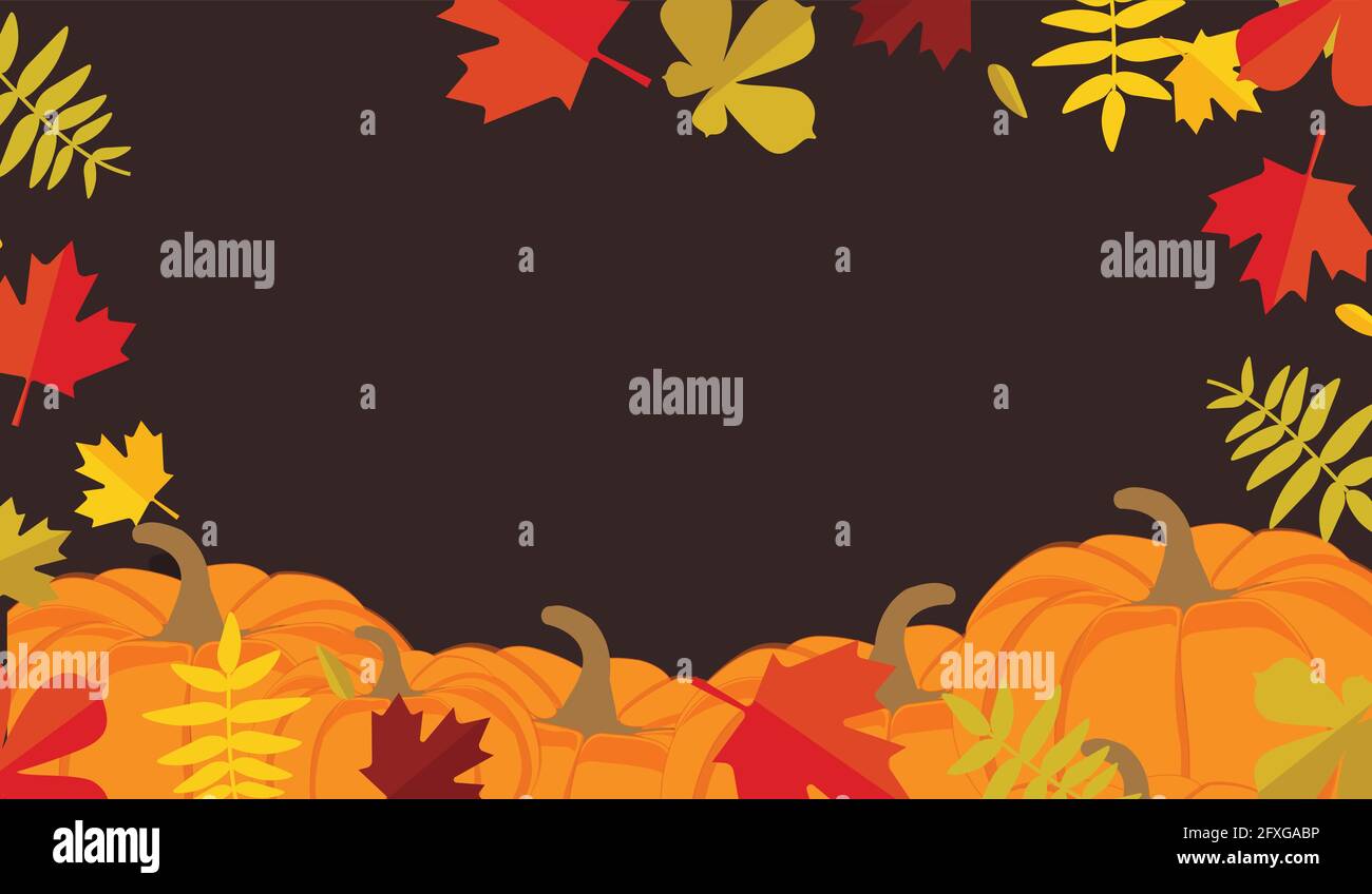 Autumn leaves and pumpkins border frame with space text on dark ...