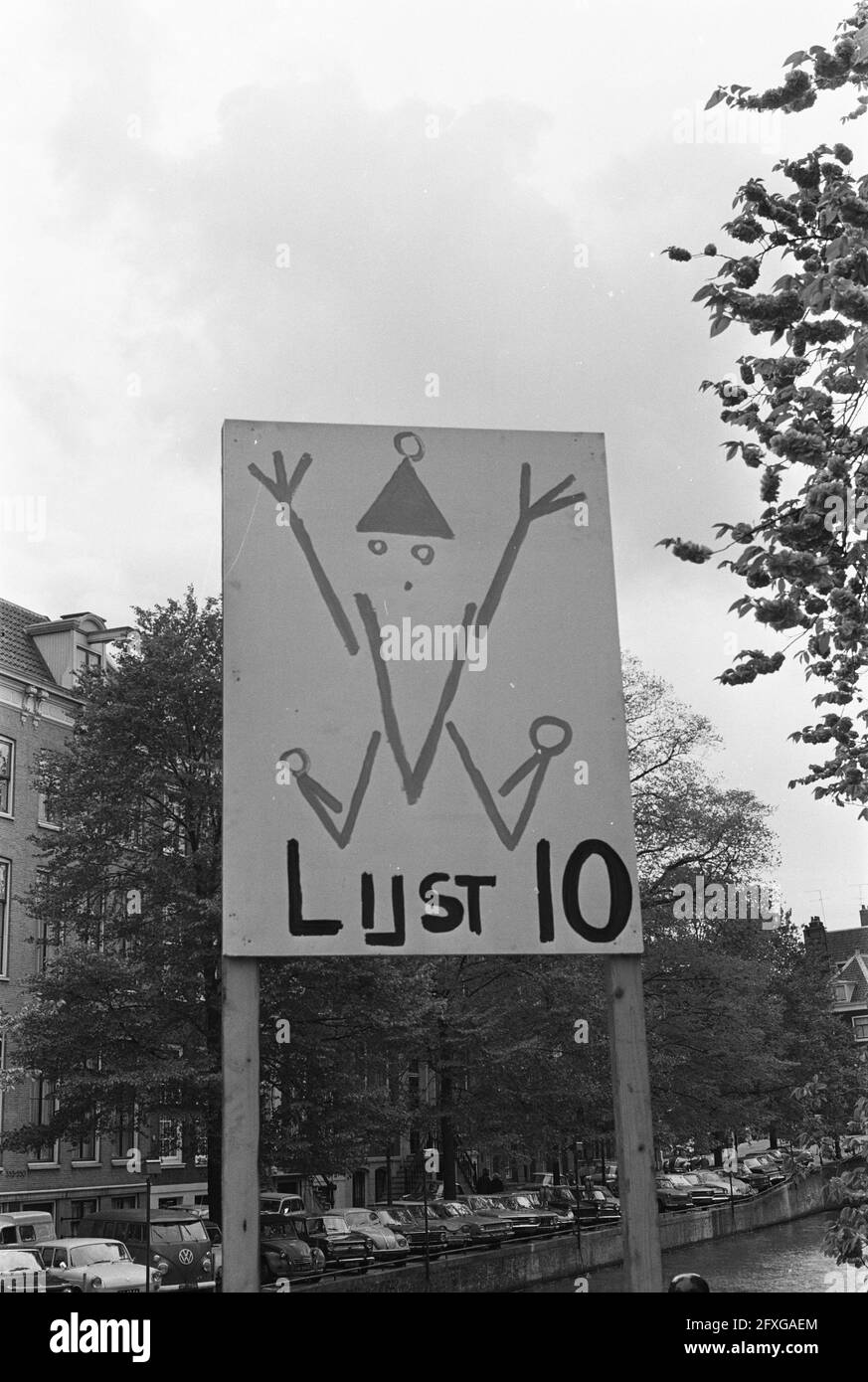 Election sign for City Council, Amsterdam from Gnome Party on bridge ...