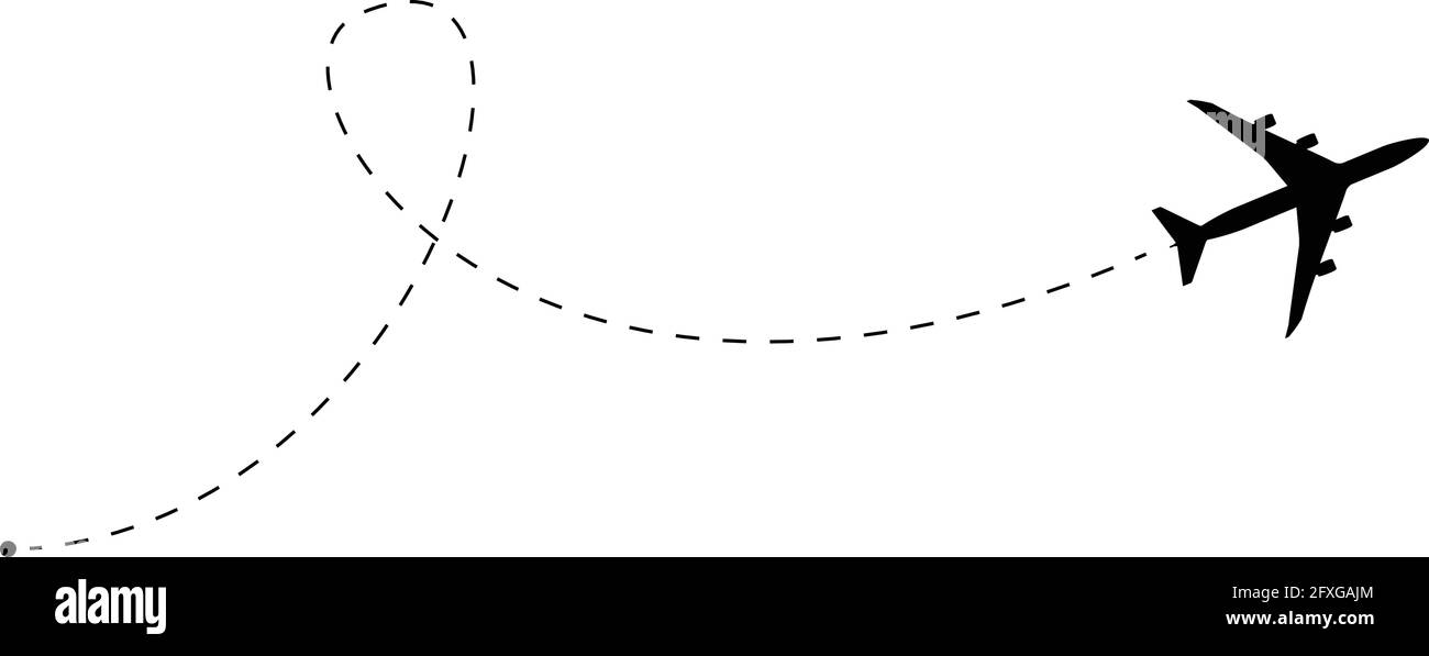 Airplane line path vector icon. Air plane flight route with start point ...