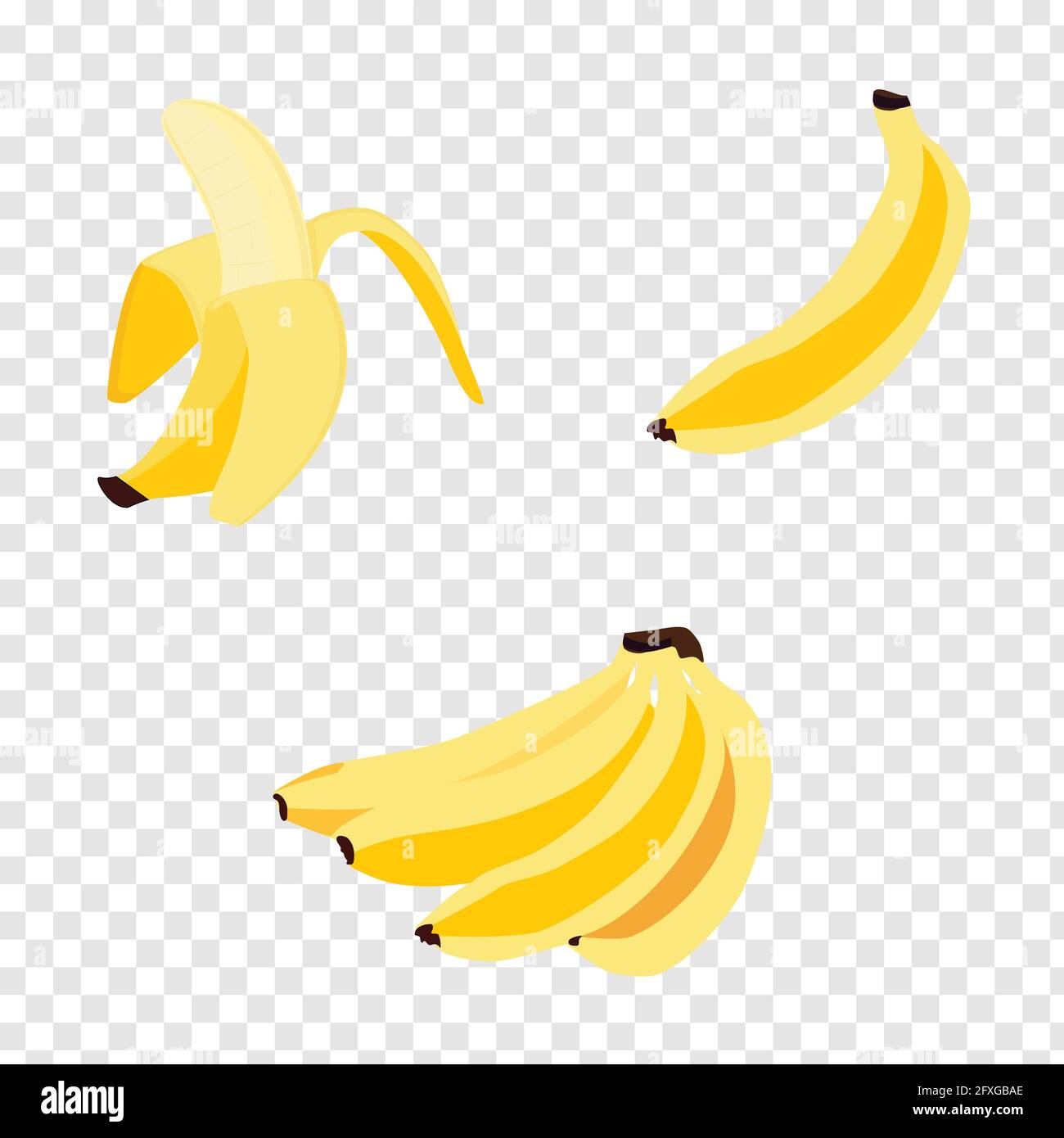 Set of realistic bananas, vector icons. Banana,half peeled banana,bunch ...