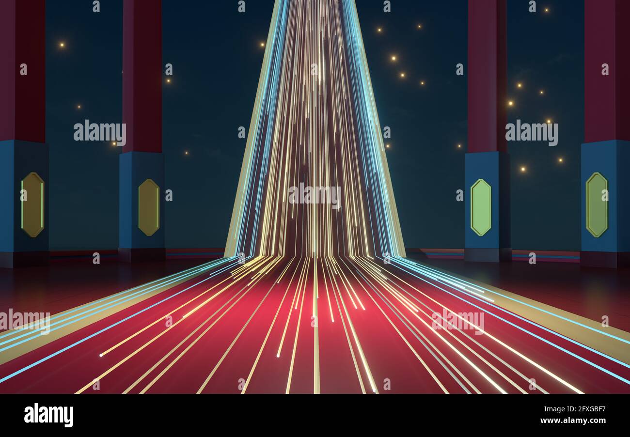 Red floor and pillars with dark background , 3d rendering. Computer ...