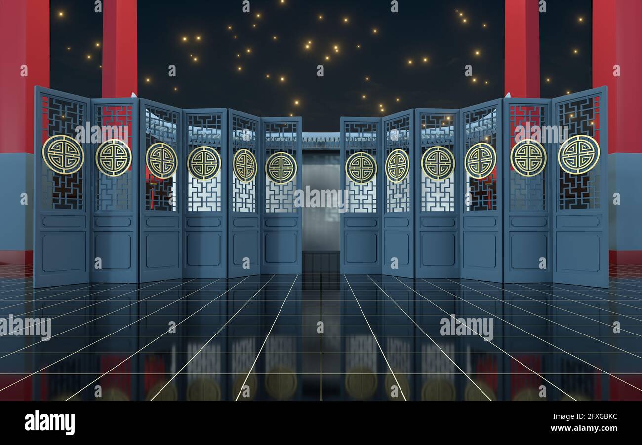 Chinese screen, blank wall with traditional Chinese style, 3d rendering ...