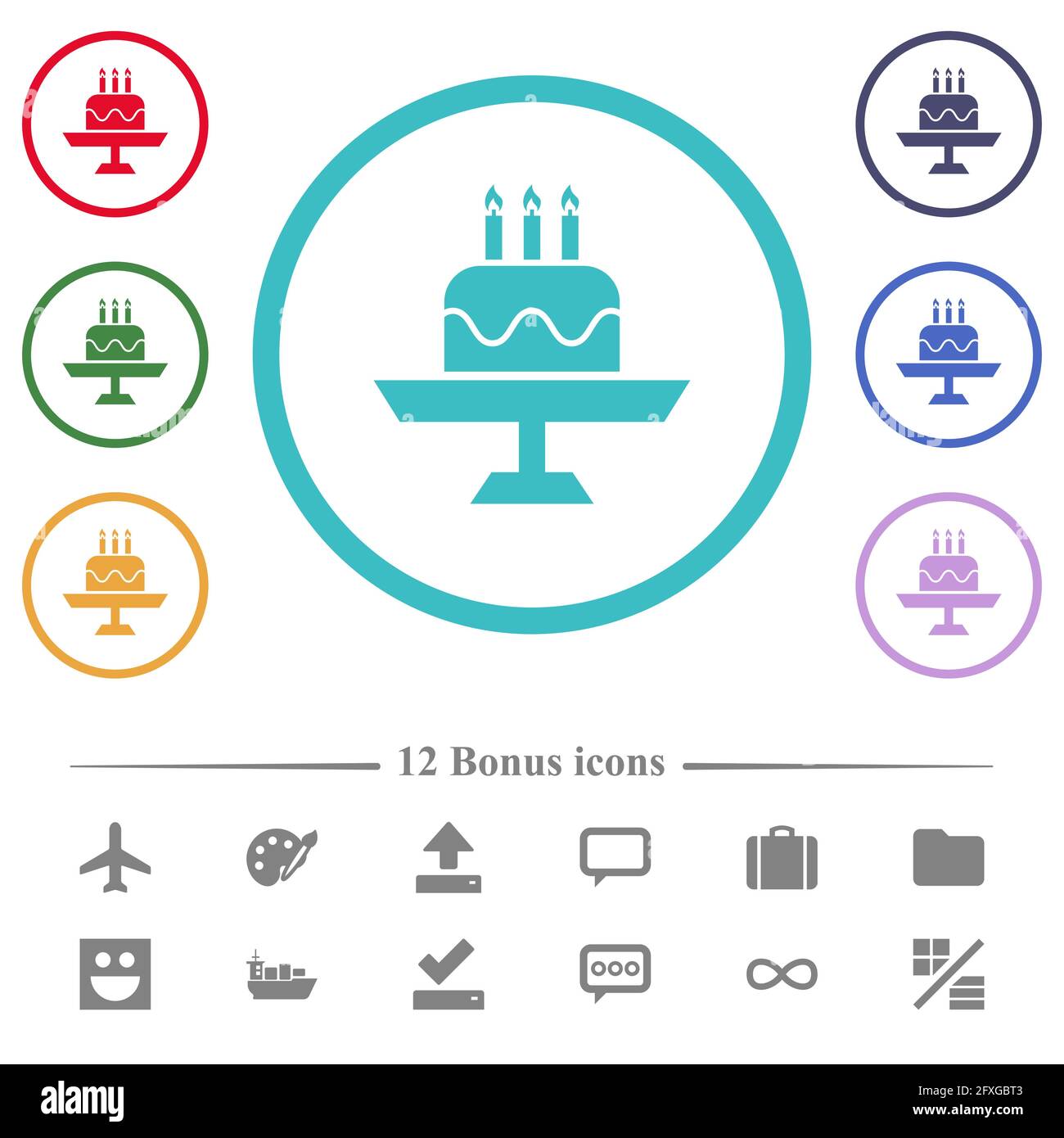 Birthday cake with candles flat color icons in circle shape outlines ...