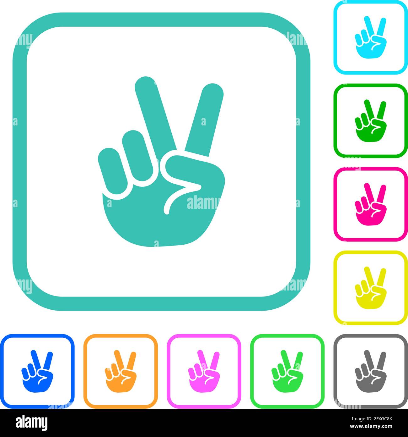 Victory sign hand gesture vivid colored flat icons in curved borders on ...