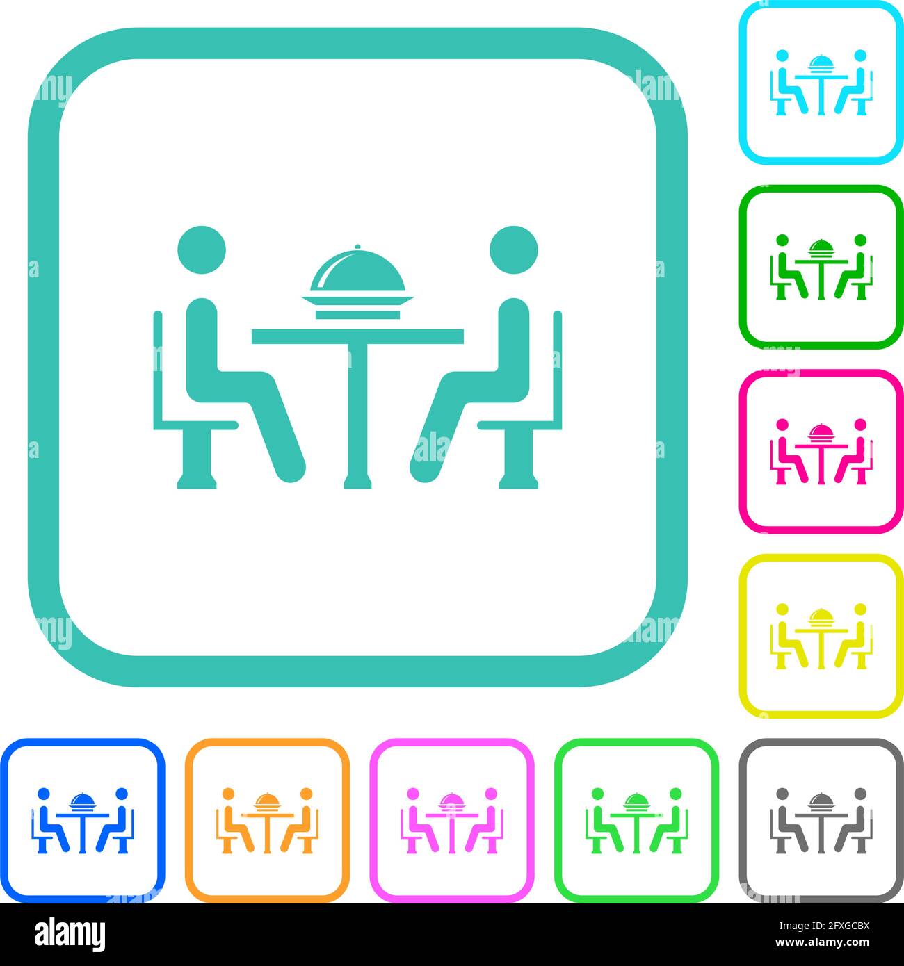 Lunch in restaurant vivid colored flat icons in curved borders on white ...