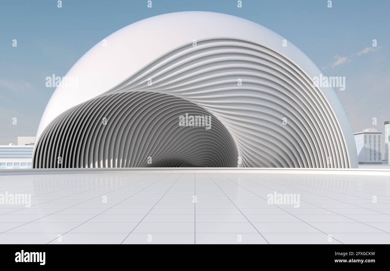Curves and architecture with white background, 3d rendering. Computer ...