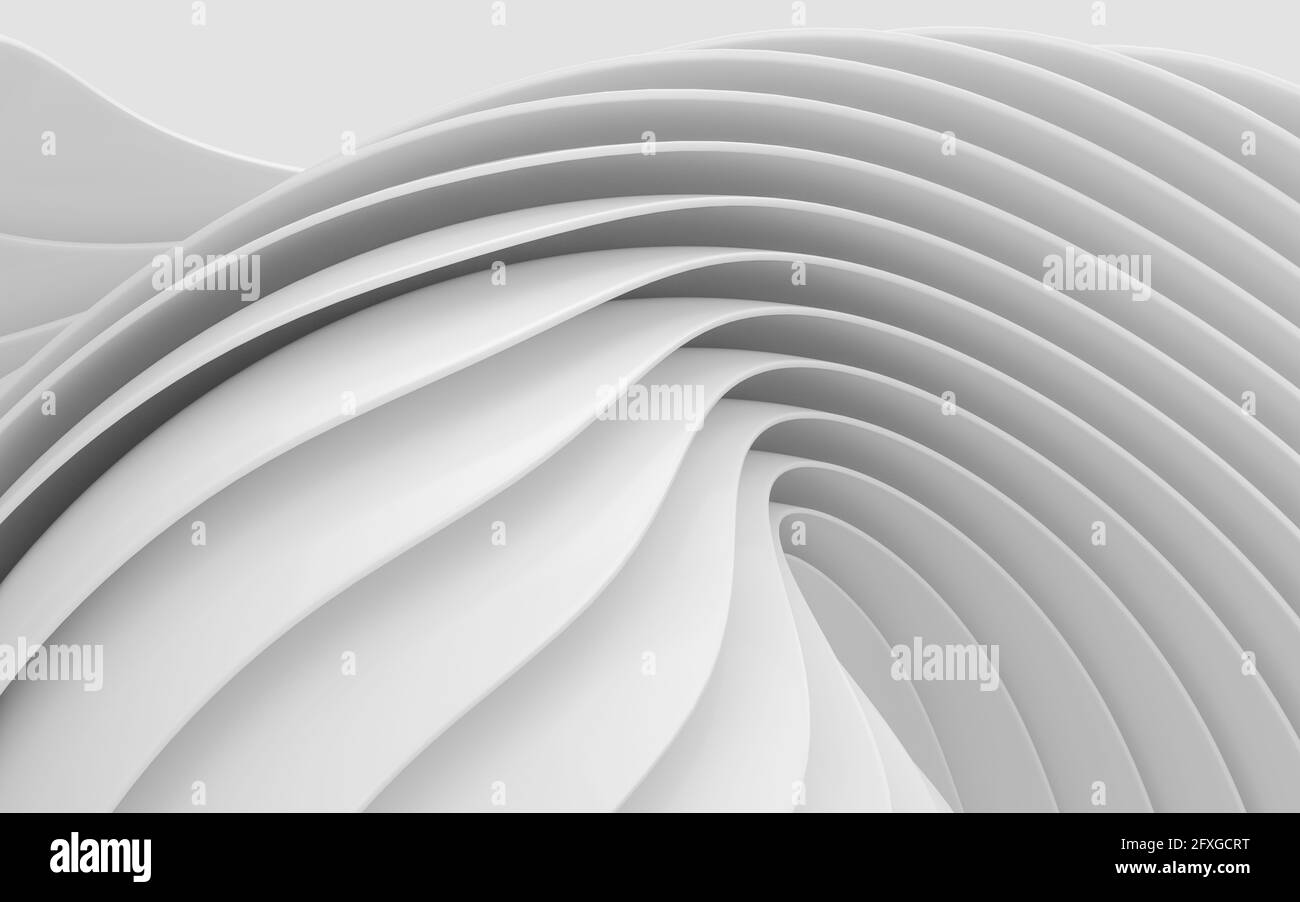 White curves with abstract geometry, 3d rendering. Computer digital ...