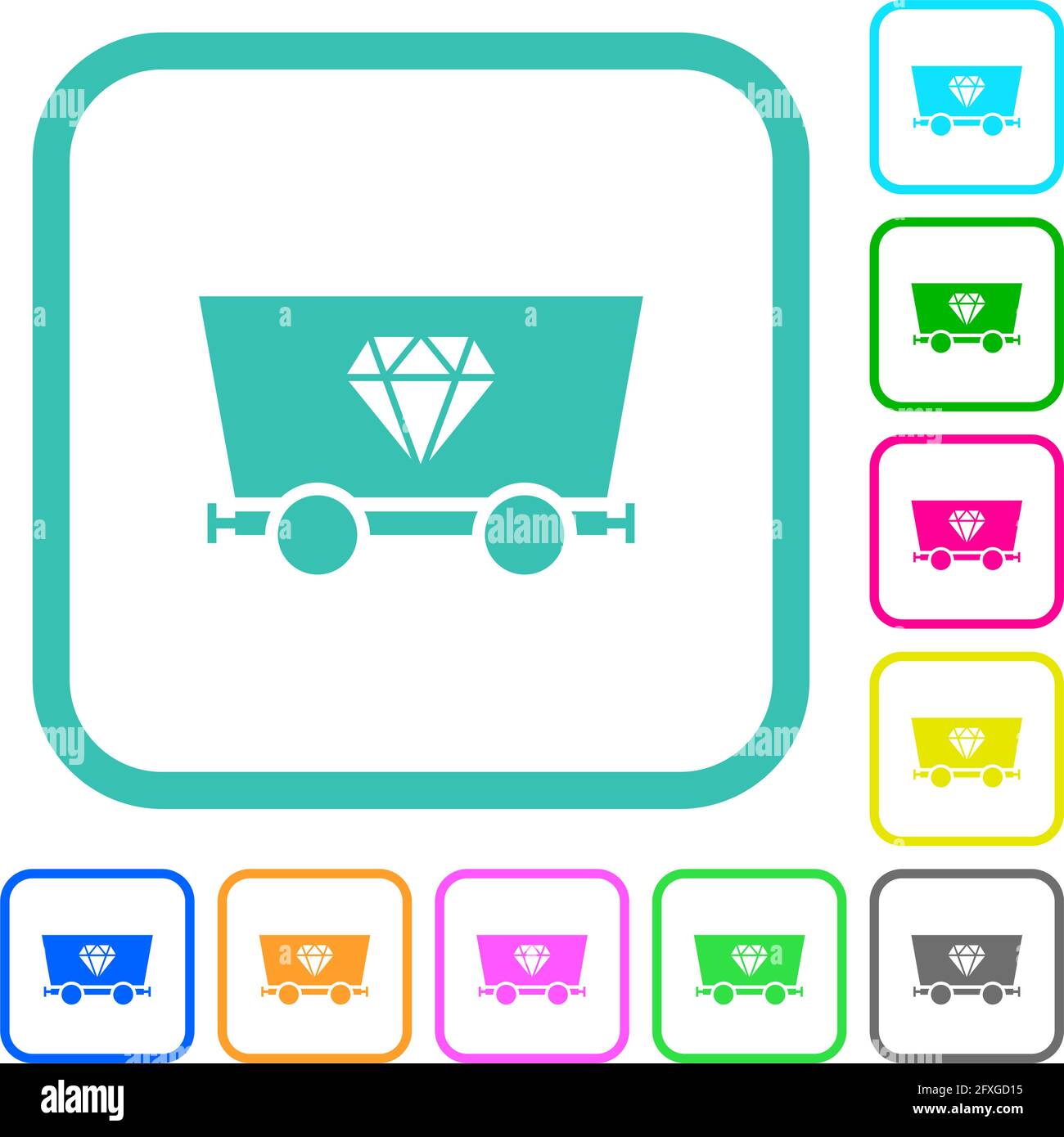 Diamond mining vivid colored flat icons in curved borders on white ...