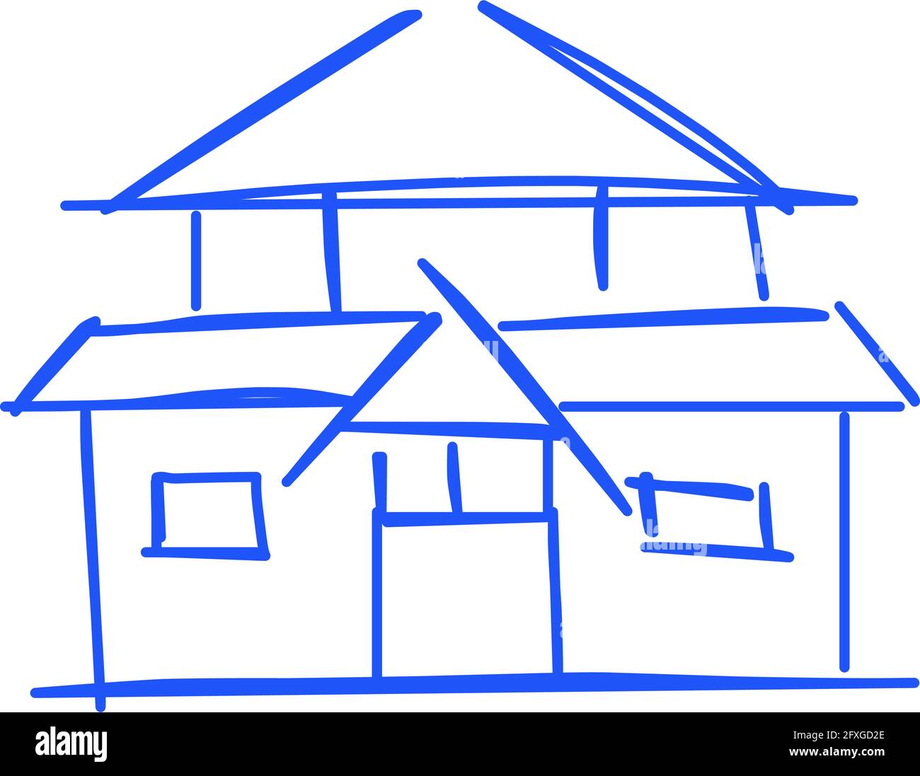 House icon of rough line art in hand drawn style, simple, blue 34 Stock ...