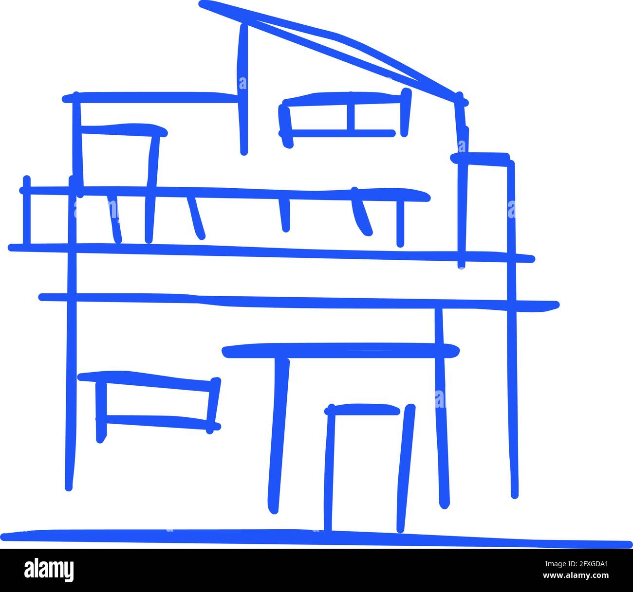 House icon of rough line art in hand drawn style, simple, blue 24 Stock ...