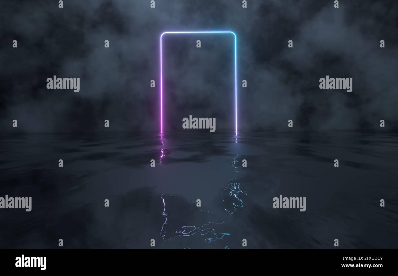 Neon light with fog background at night, 3d rendering. Computer digital ...