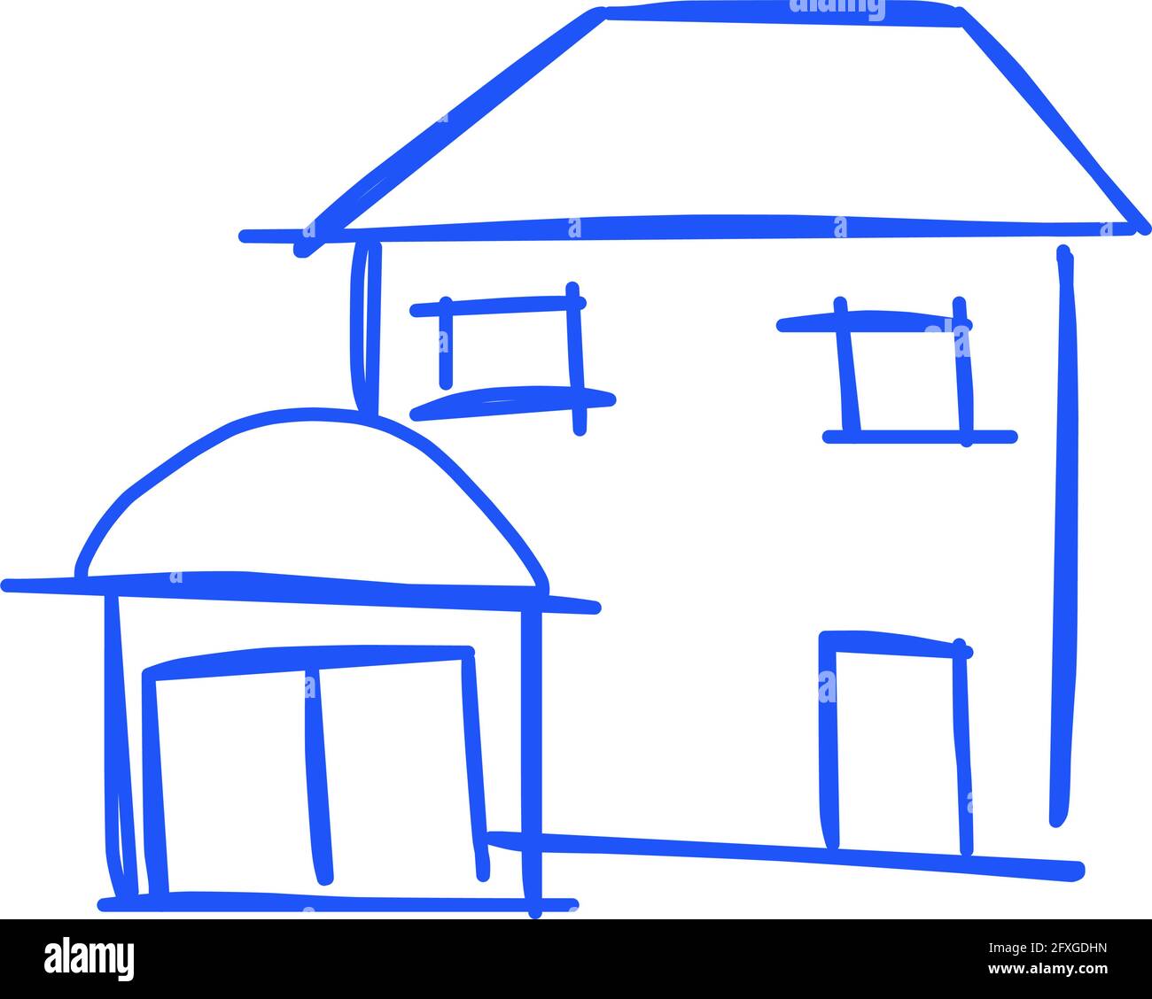 House icon of rough line art in hand drawn style, simple, blue 07 Stock ...