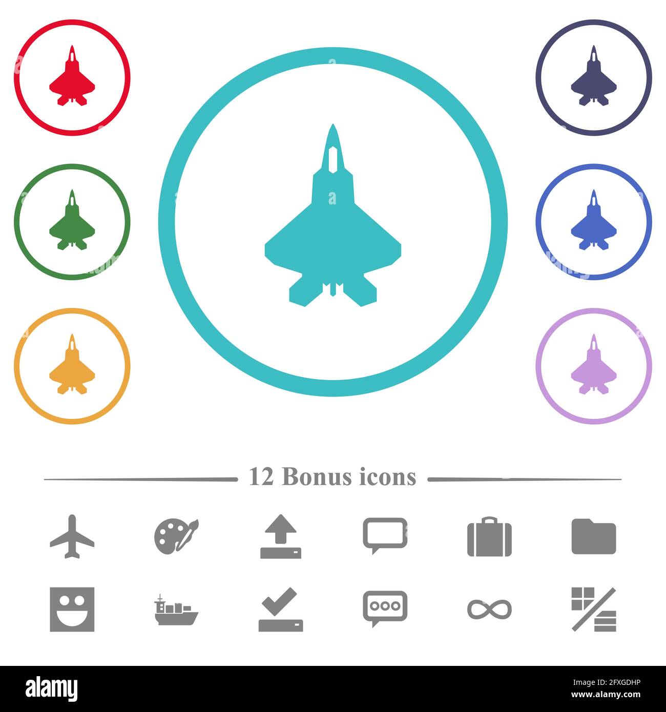 Jet fighter silhouette flat color icons in circle shape outlines. 12 ...