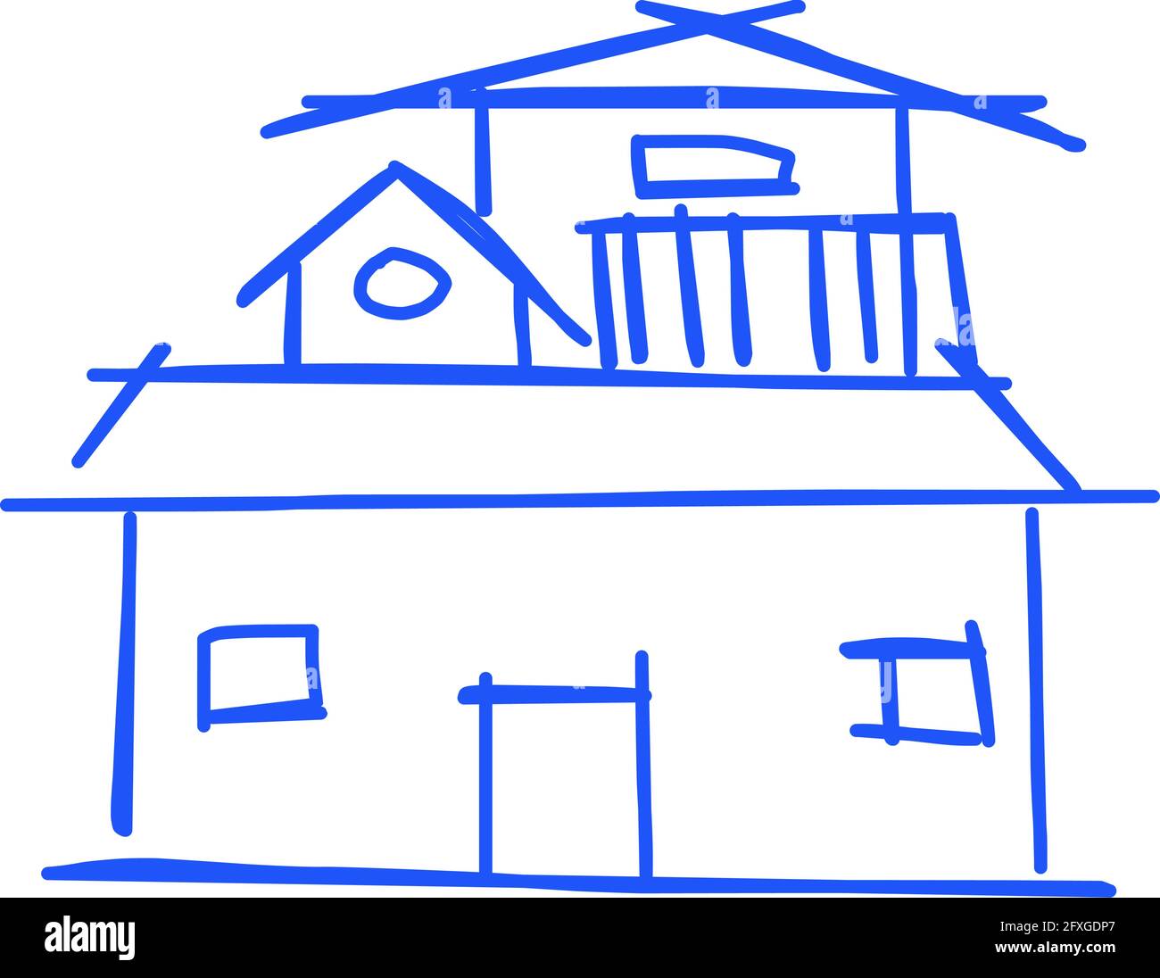 House icon of rough line art in hand drawn style, simple, blue 35 Stock ...