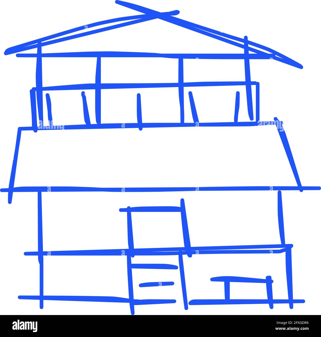 House icon of rough line art in hand drawn style, simple, blue 26 Stock ...
