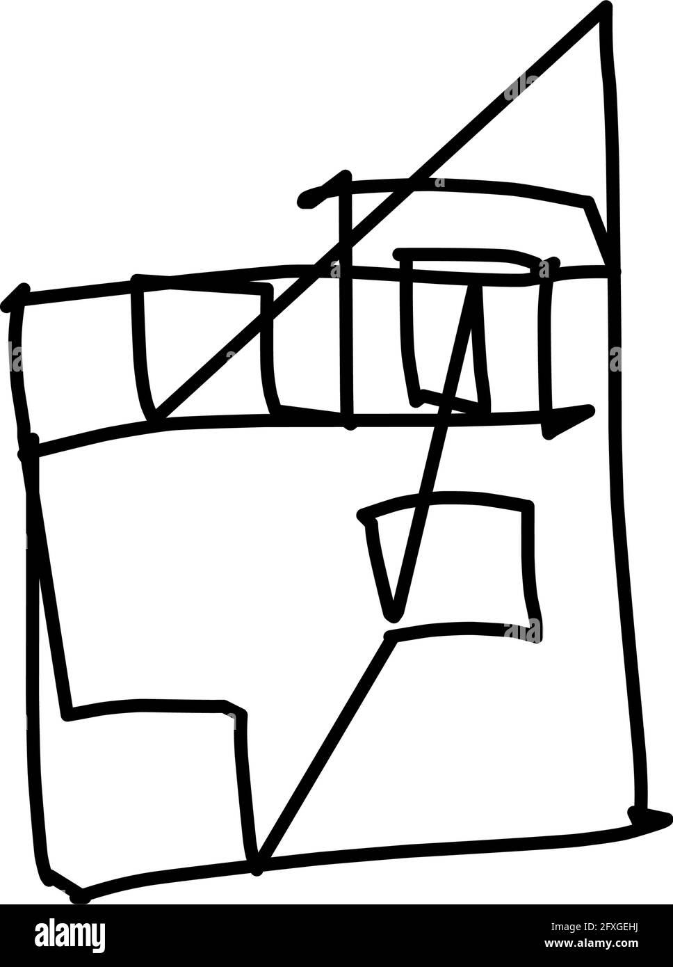 House icon of rough line art in hand drawn style, one line, black 15 ...