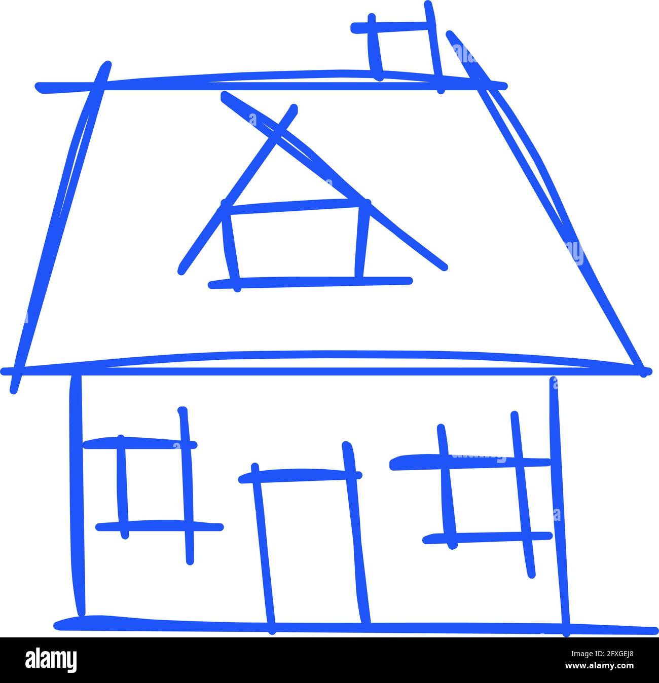 House icon of rough line art in hand drawn style, simple, blue 08 Stock ...