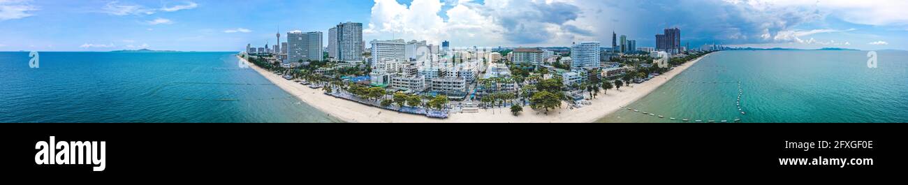 Aeria view of Jomtien beach during covid lockdown, Pattaya, Chonburi ...