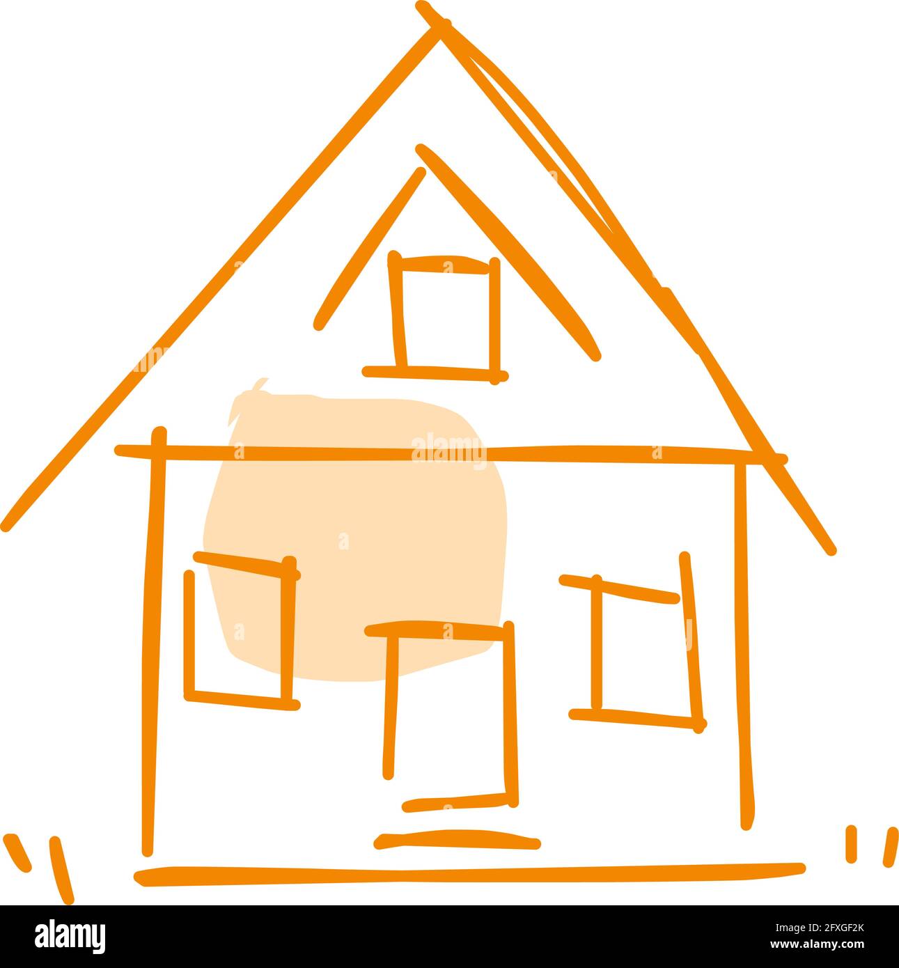 House icon of rough line art in hand drawn style, point, orange 12 ...