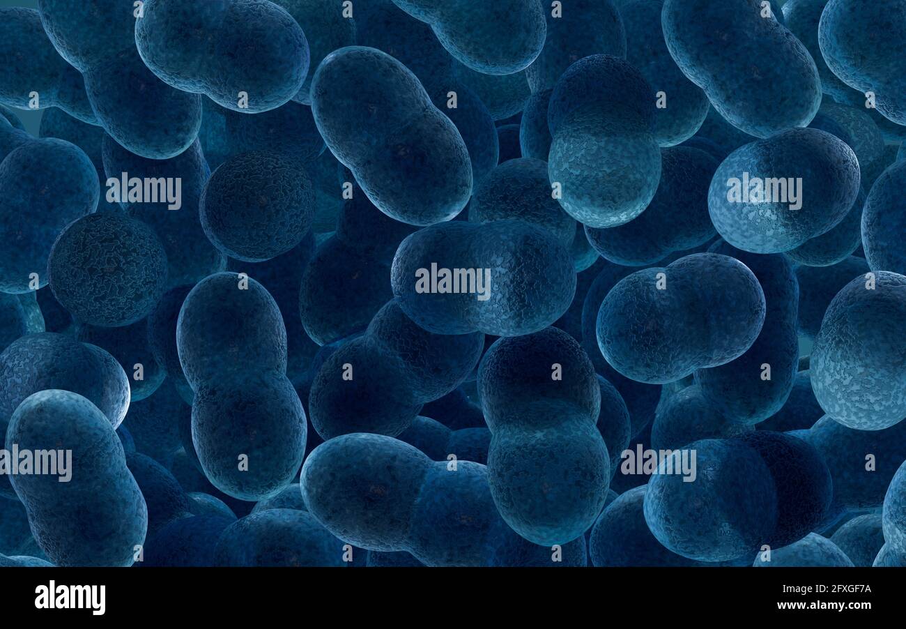 Large groups of germs with blue background, 3d rendering. Computer ...