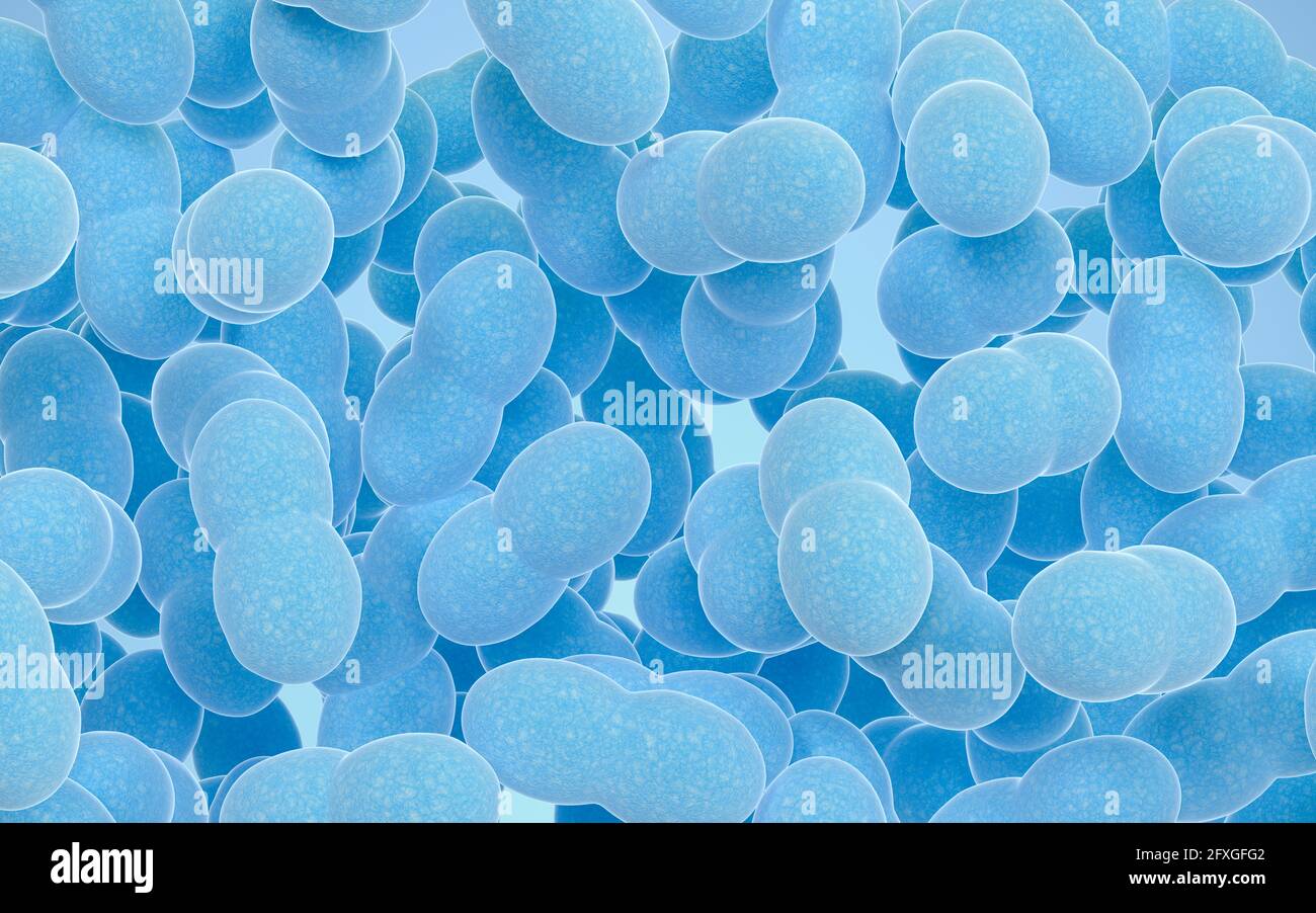 Large groups of germs with blue background, 3d rendering. Computer ...