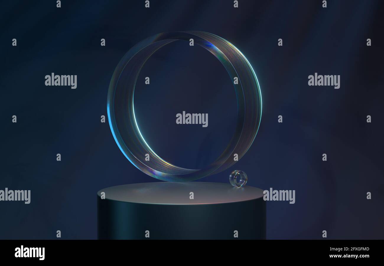 Glasses on the stage with black background, 3d rendering. Computer ...