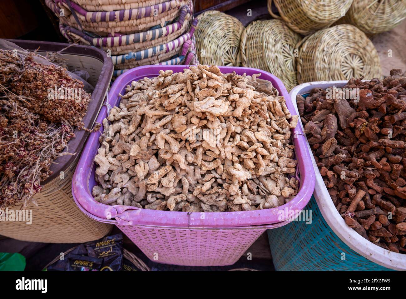 Aswan, Egypt.14 April.2021.Traditional spices bazaar with herbs and ...