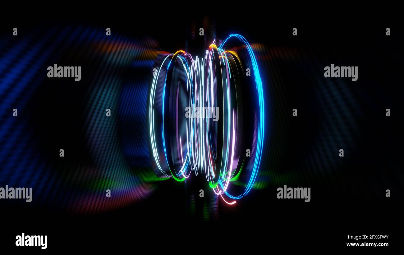 3d render, glowing lines, reflection, abstract background Stock Photo ...