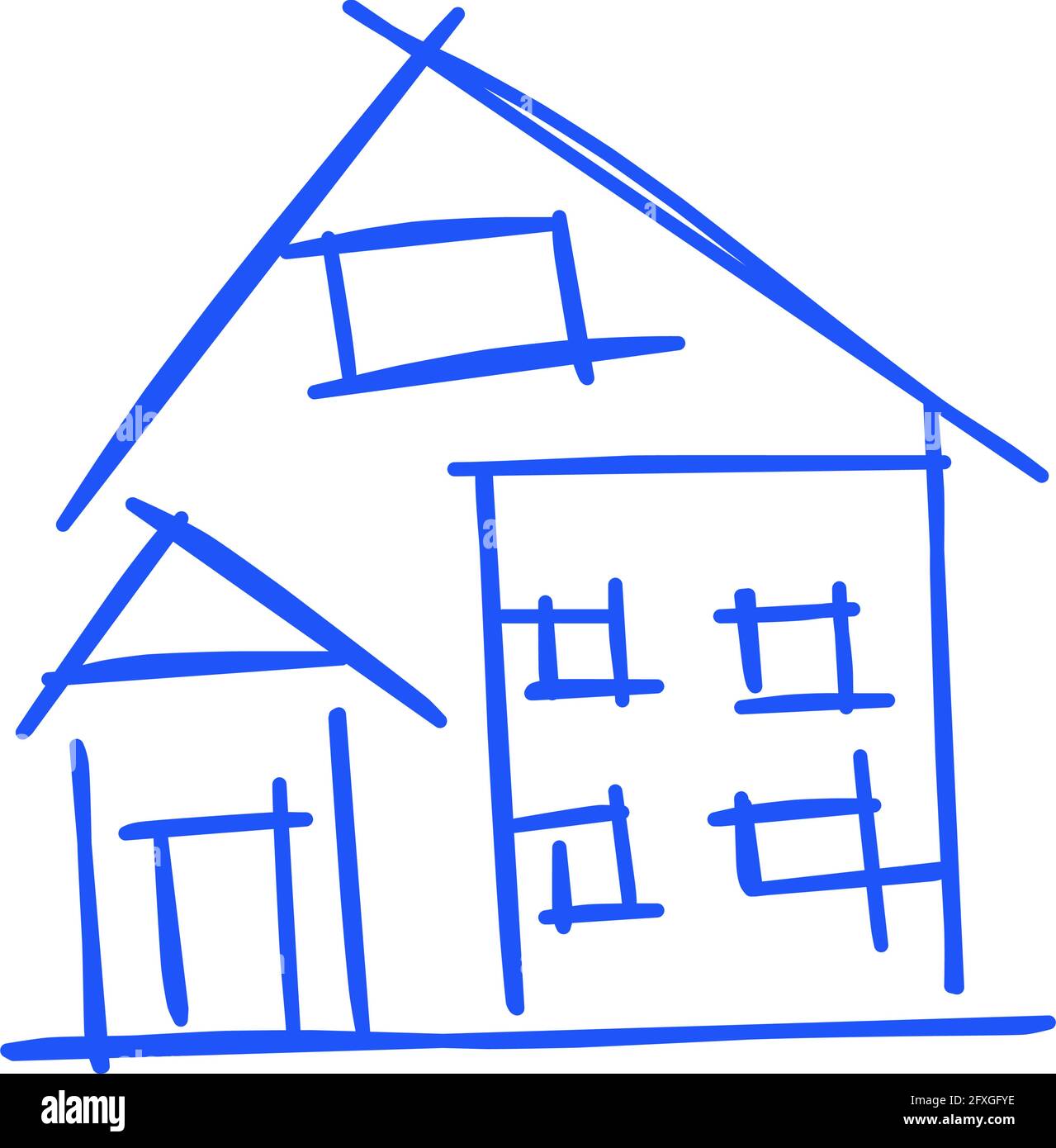 House icon of rough line art in hand drawn style, simple, blue 22 Stock ...