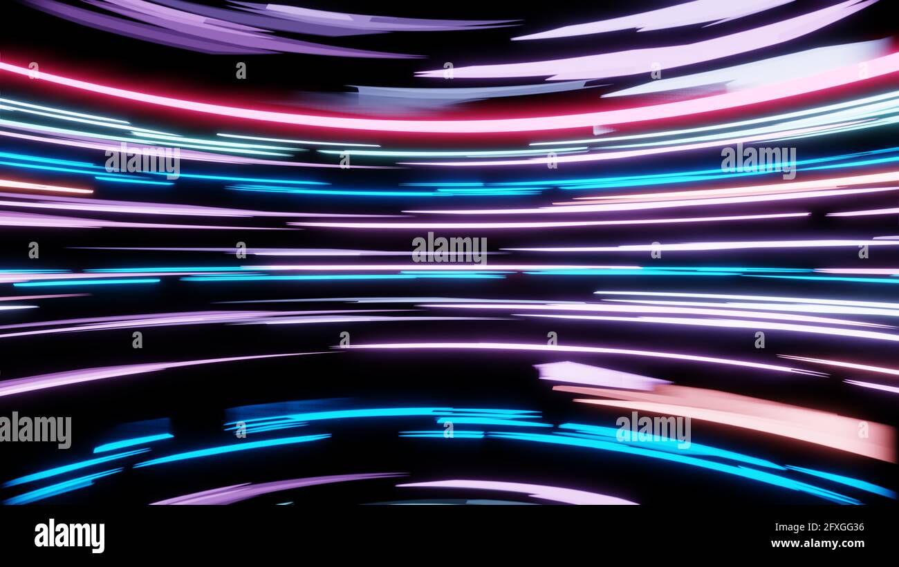 Lights and stripes moving fast over dark background Stock Photo - Alamy
