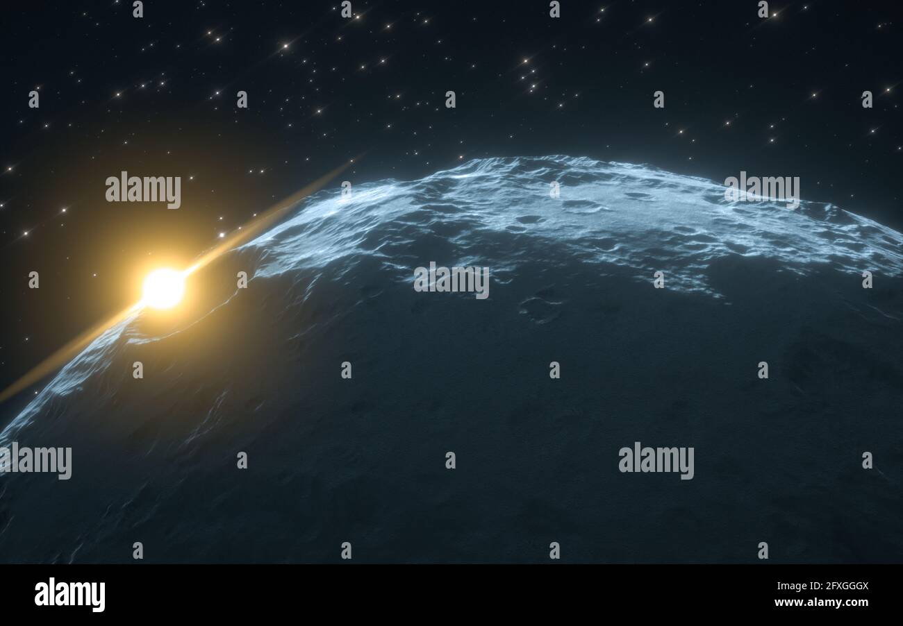 Planet with starry sky background, 3d rendering. Computer digital ...