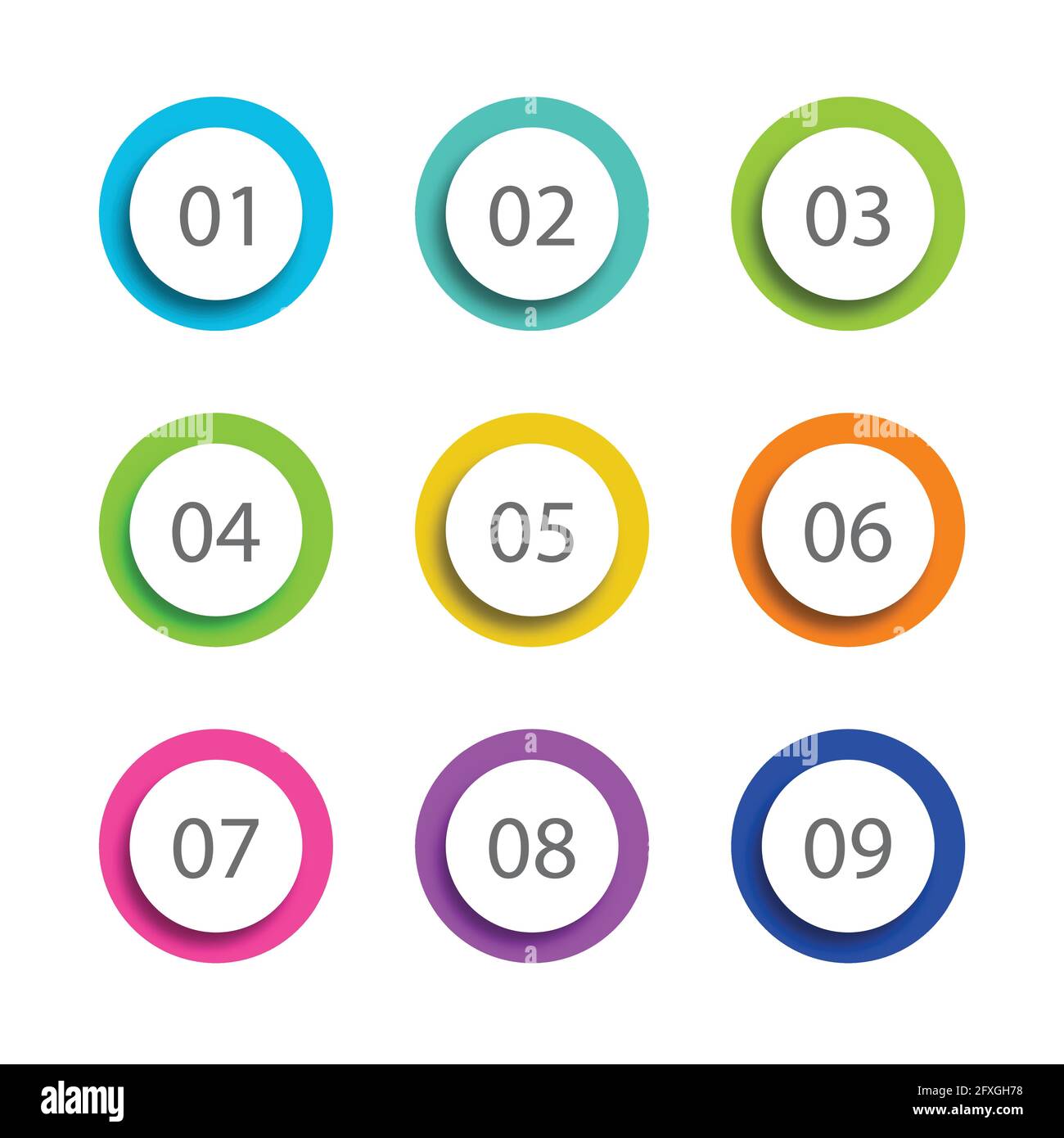 Number Bullet Points Flat Circle set on white background. Colorful color with number from 01 to ...