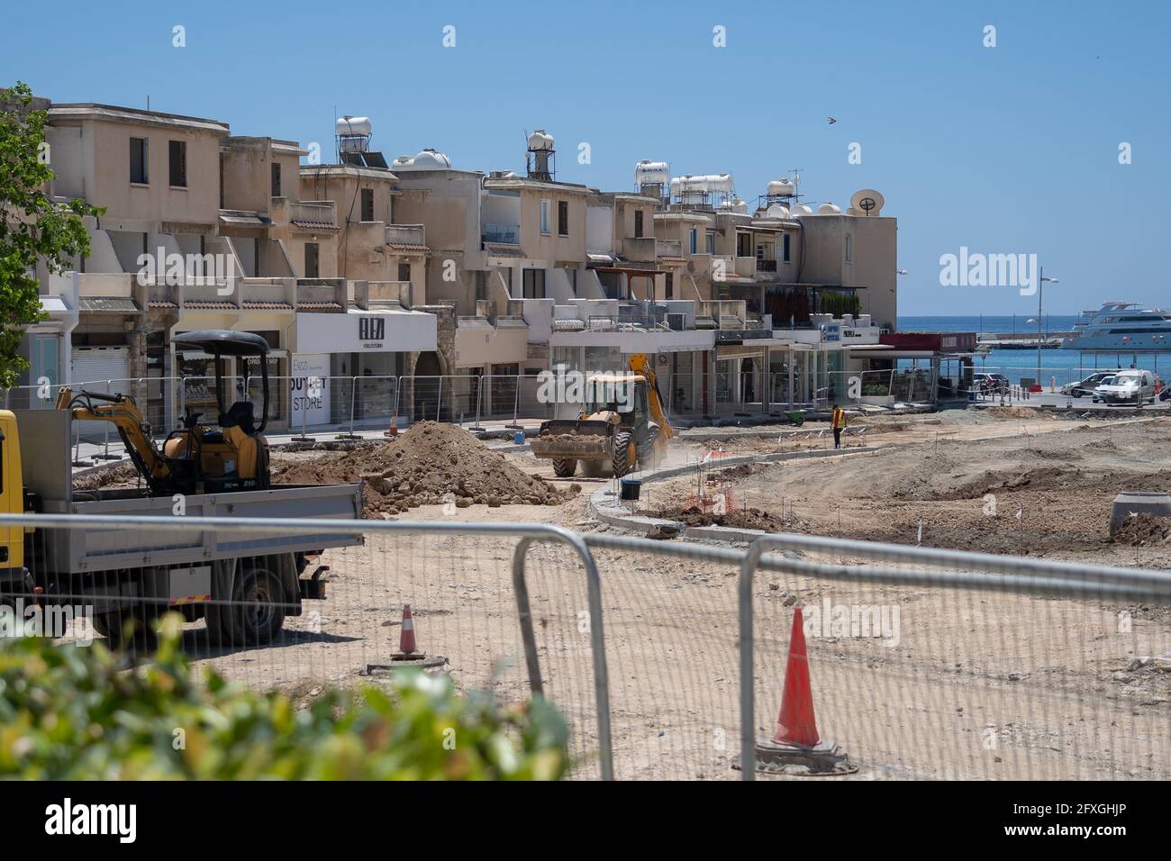 May 11, 2021 Cyprus, Paphos. Construction machinery during road repair ...