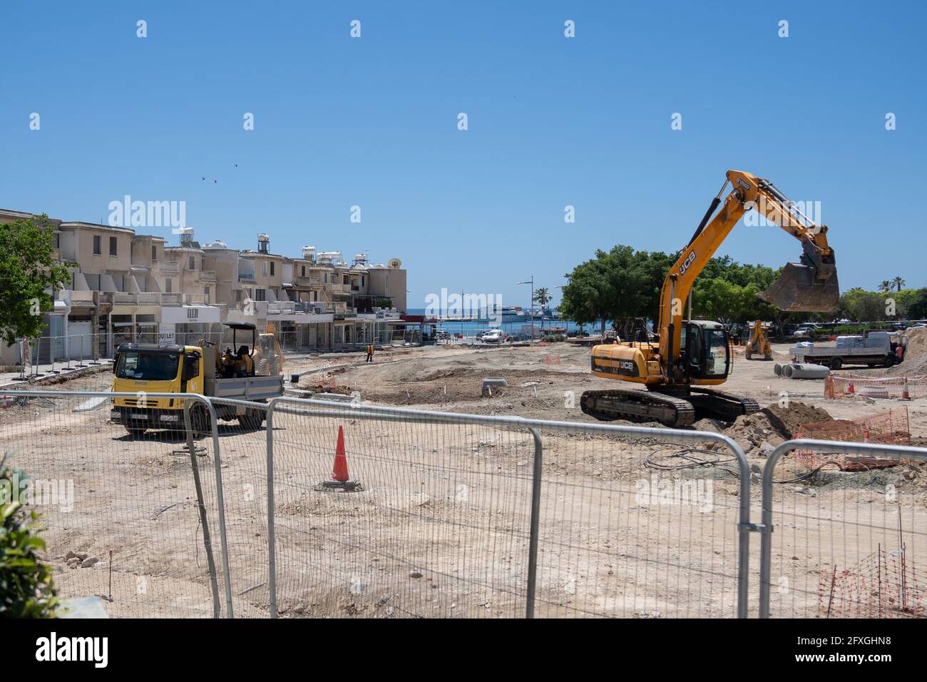 May 11, 2021 Cyprus, Paphos. Construction machinery during road repair ...