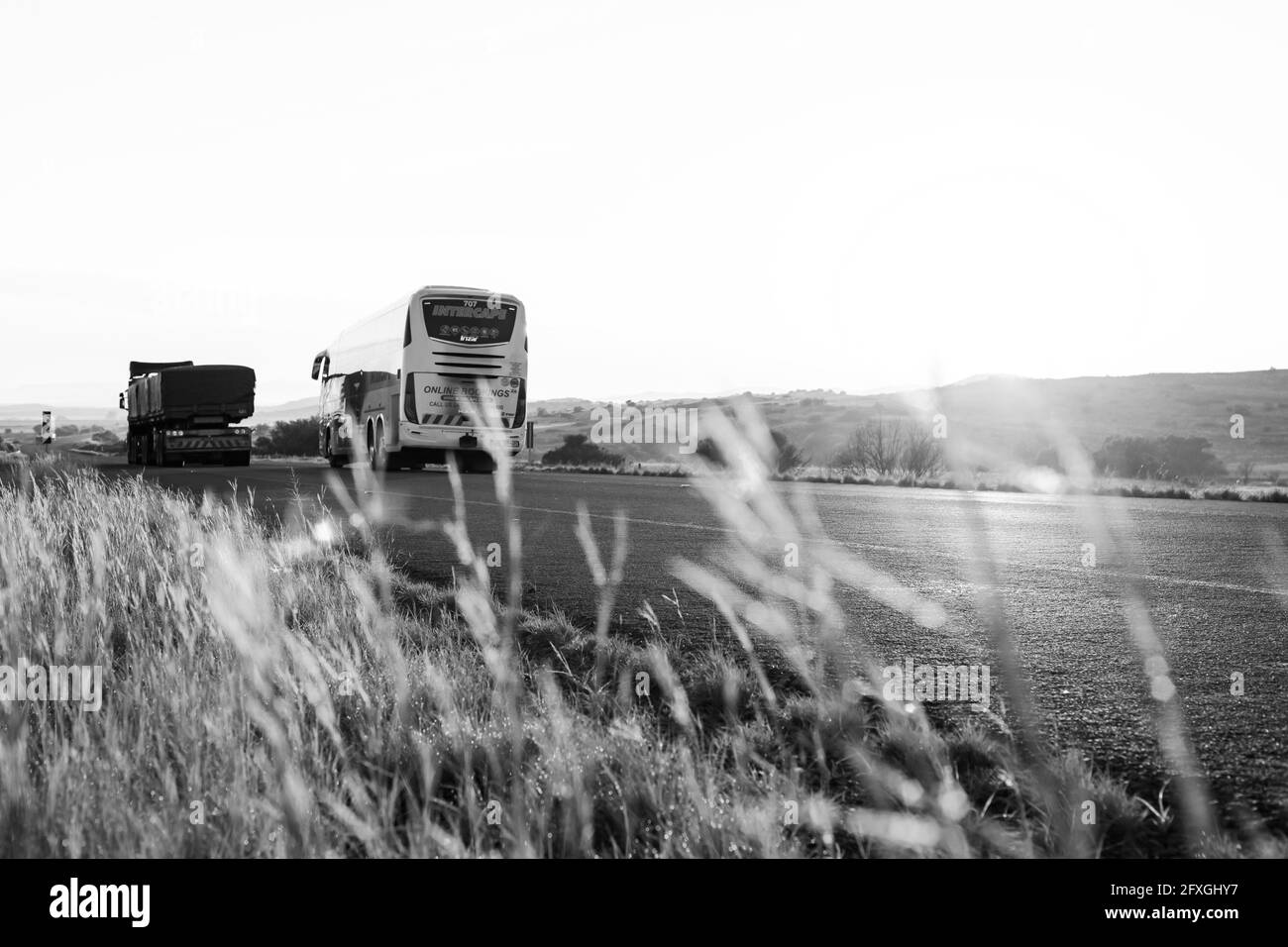 Lorry on a country road Black and White Stock Photos & Images - Alamy