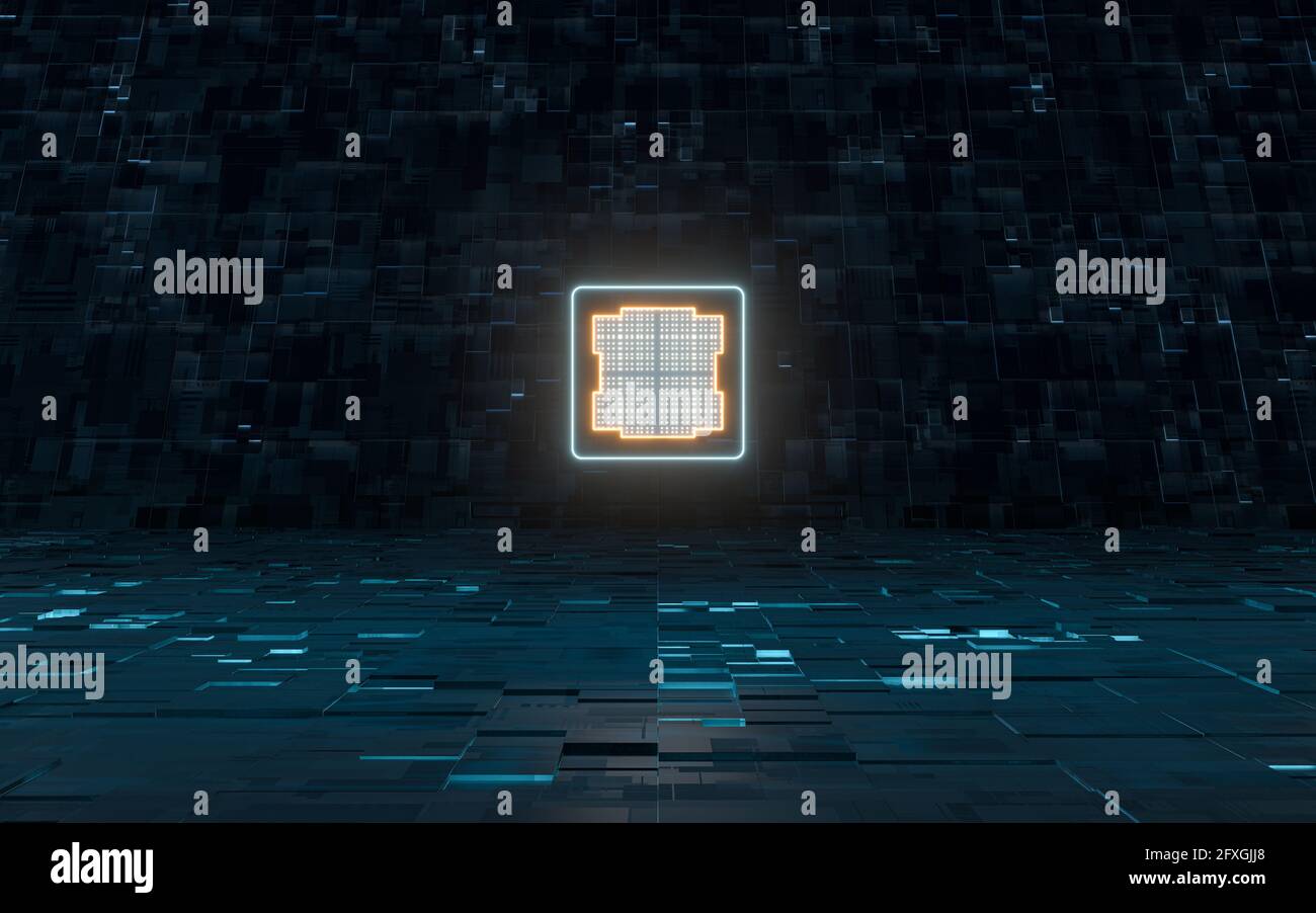 Electronic chip with black background,3d rendering. Computer digital ...