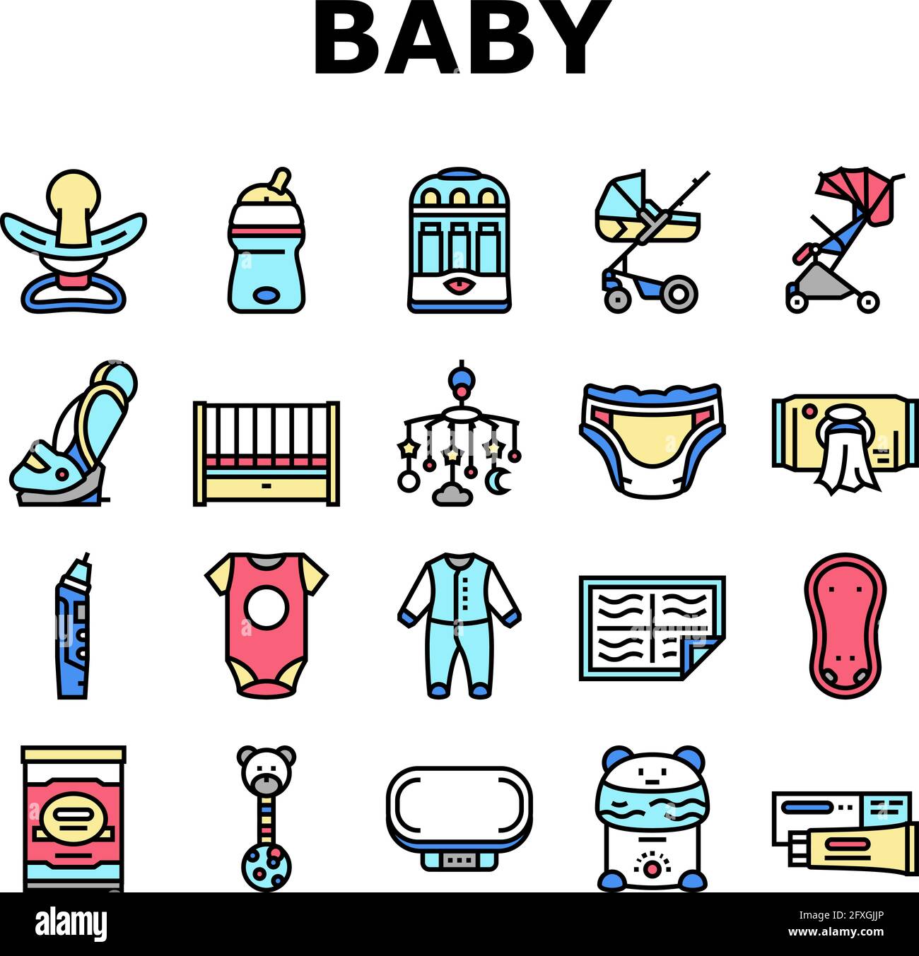 Baby Shop Selling Tool Collection Icons Set Vector Stock Vector Image ...