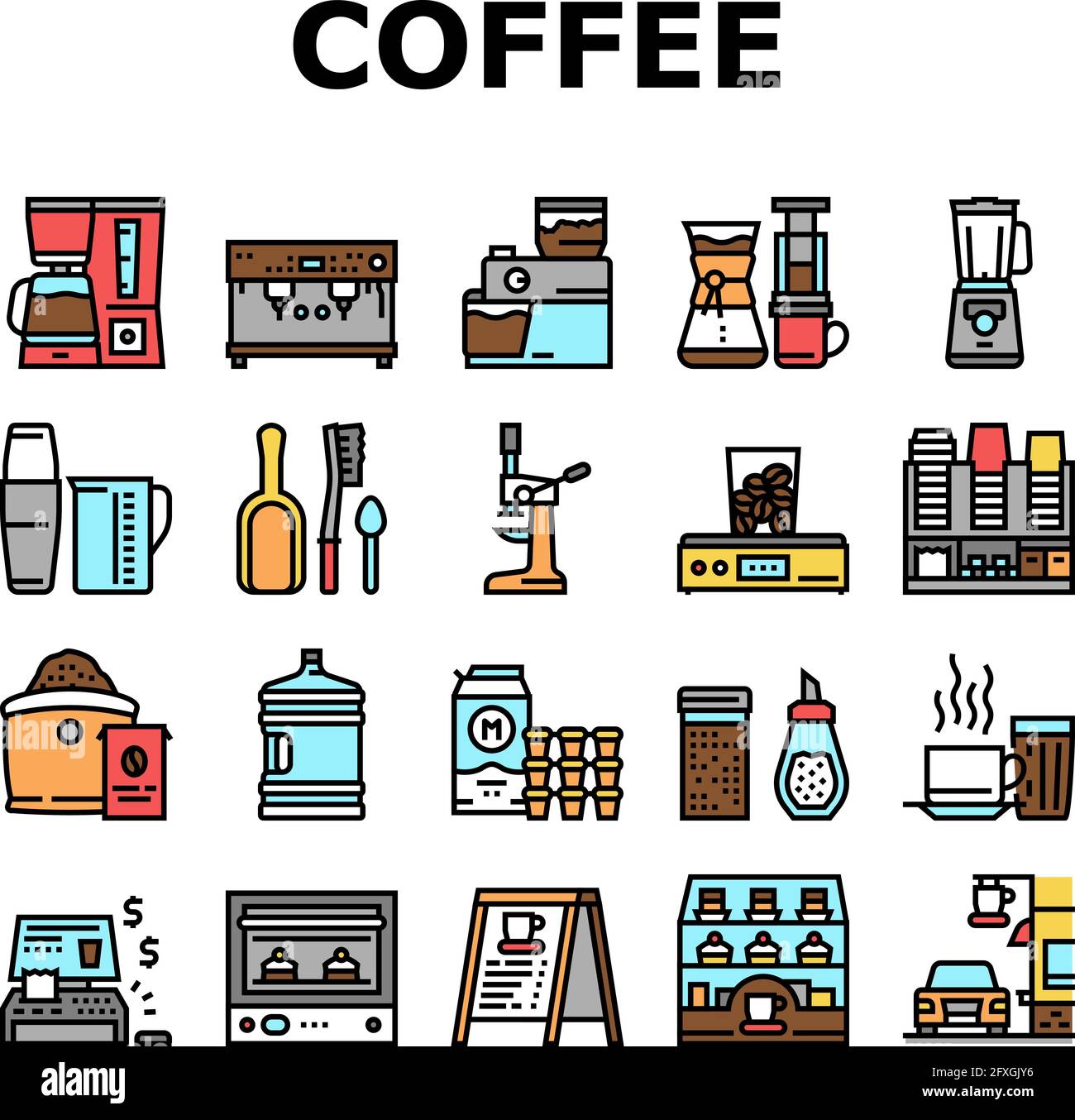 Coffee Shop Equipment Collection Icons Set Vector Stock Vector Image ...