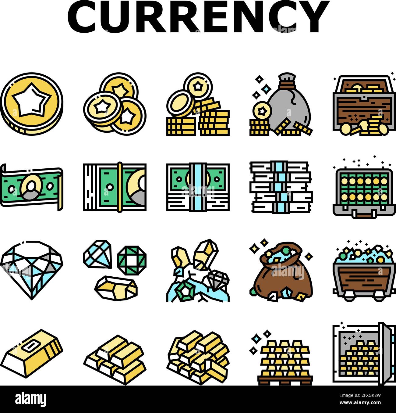 Currency Video Games Collection Icons Set Vector Stock Vector Image ...