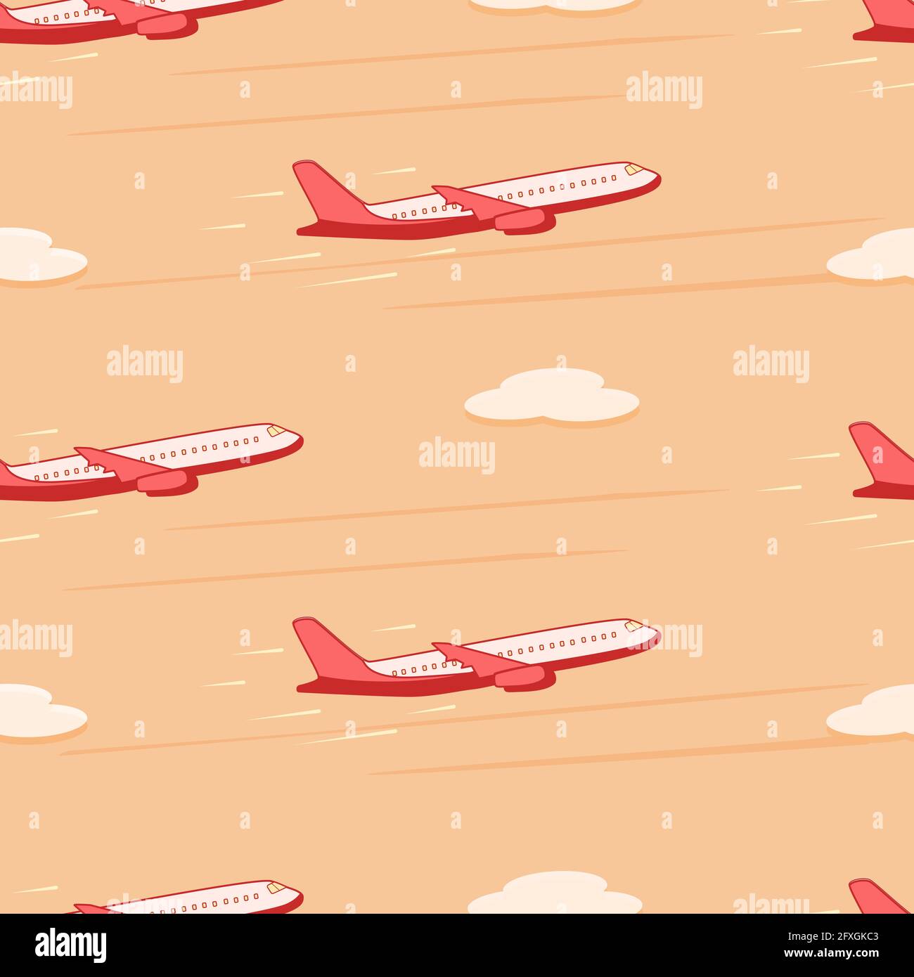 Seamless Pattern Passenger plane in flight on the background of the ...