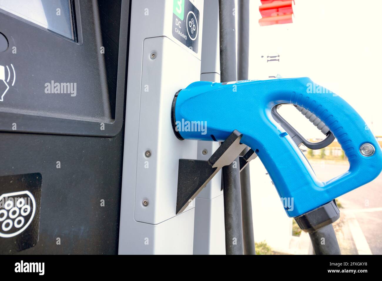 Types of EV chargers in EV Charger station in focus. AC EV charger ...