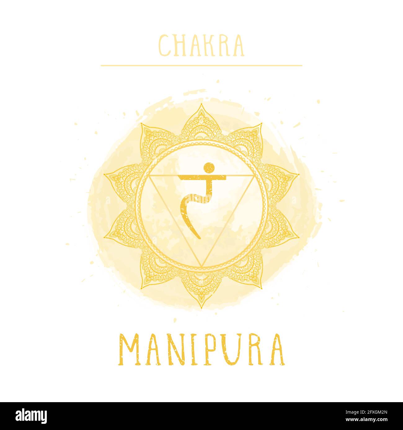Vector illustration with symbol chakra Manipura and watercolor element ...