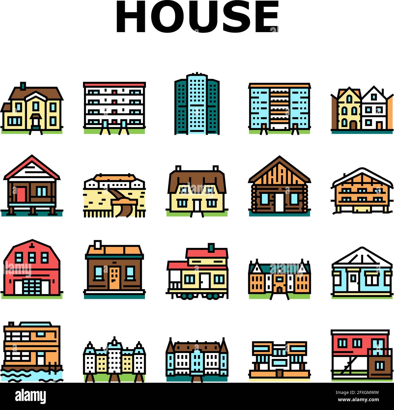 House Constructions Collection Icons Set Vector Stock Vector Image ...