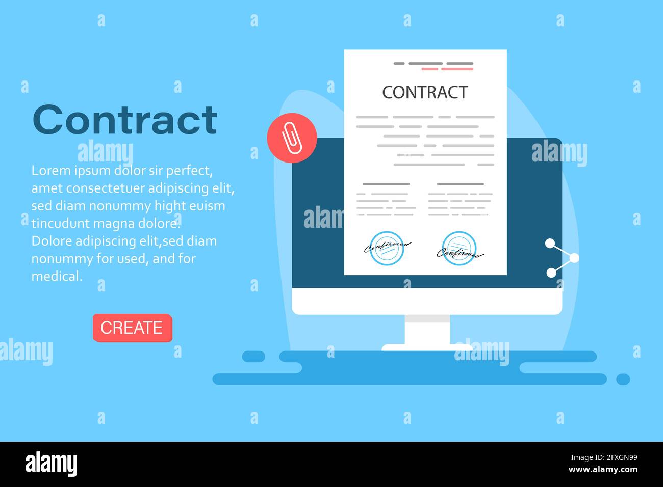 Electronic contract or digital signature concept in vector illustration ...