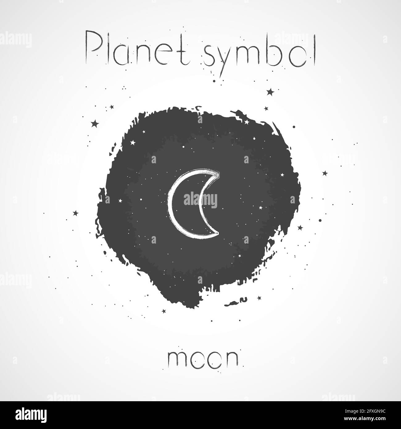 Vector illustration with Hand drawn astrological planet symbol MOON on ...
